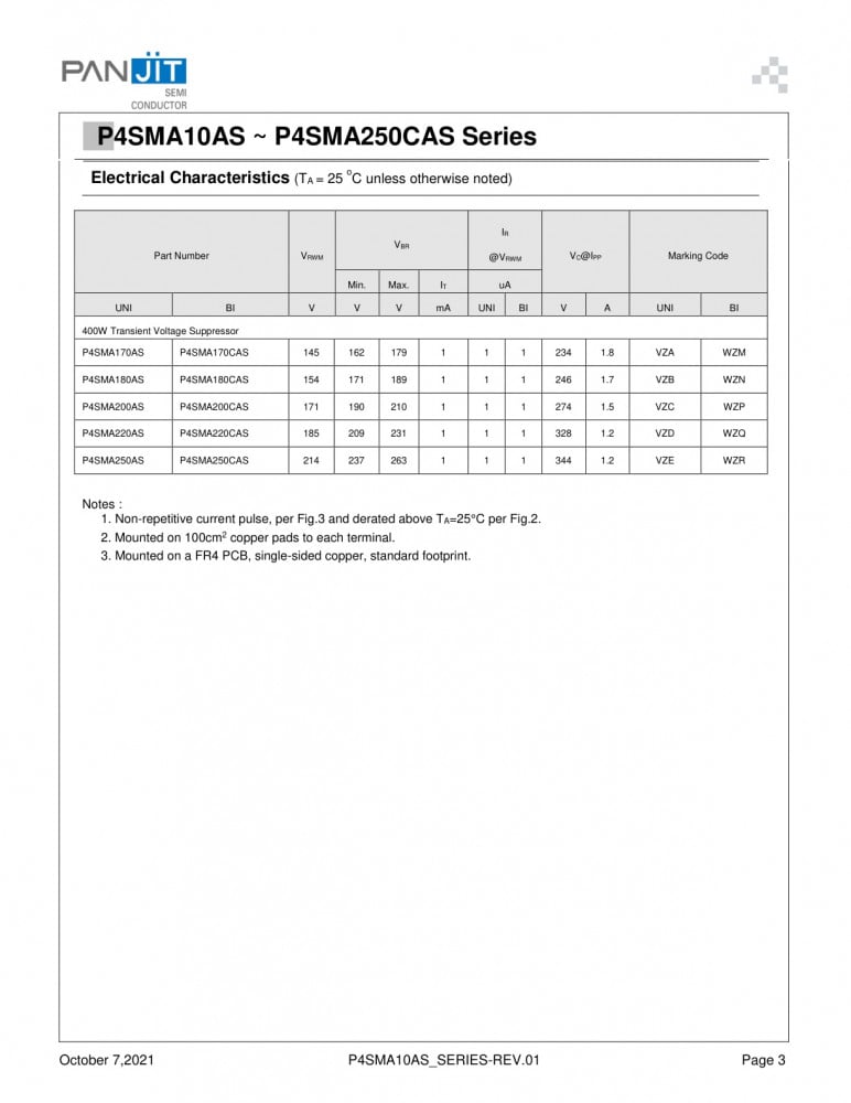PANJIT P4SMA series datasheet page 3