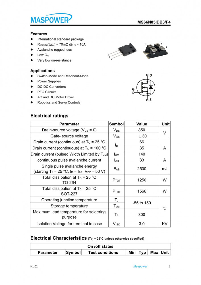 MS66N85IDB3 datasheet page 1