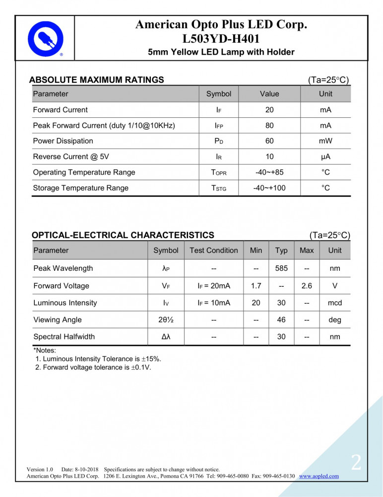 L503YD-H401 datasheet page 2
