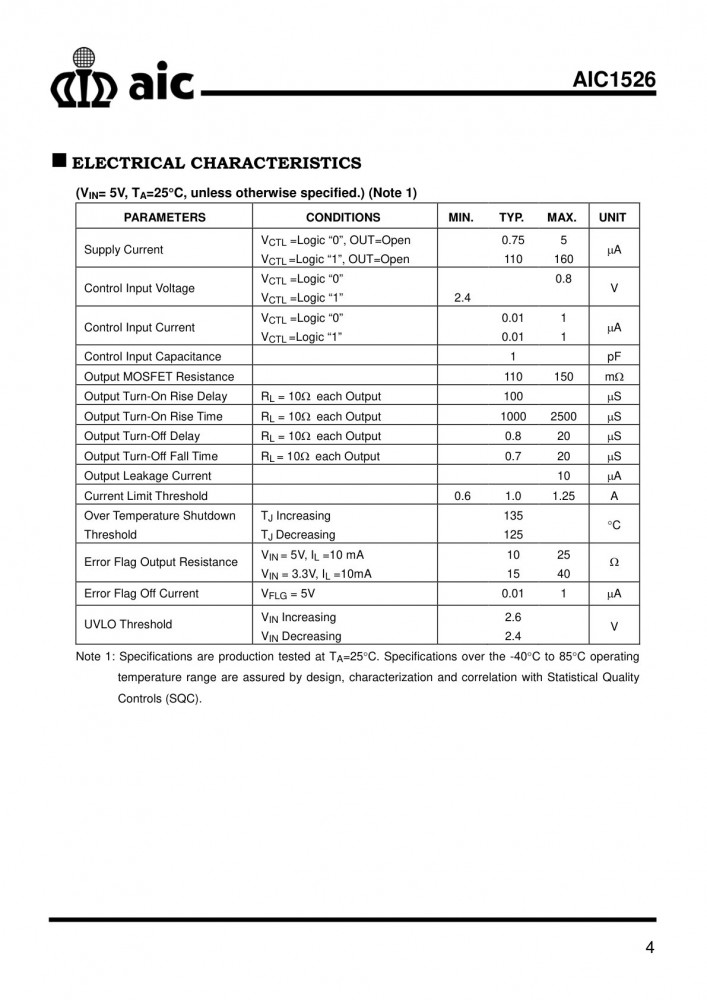 AIC1526 datasheet page 4