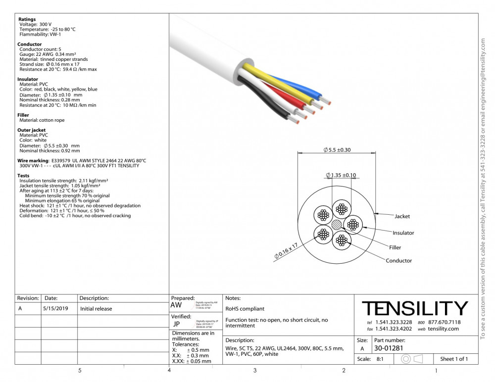 30-01281 product drawing and cable specification