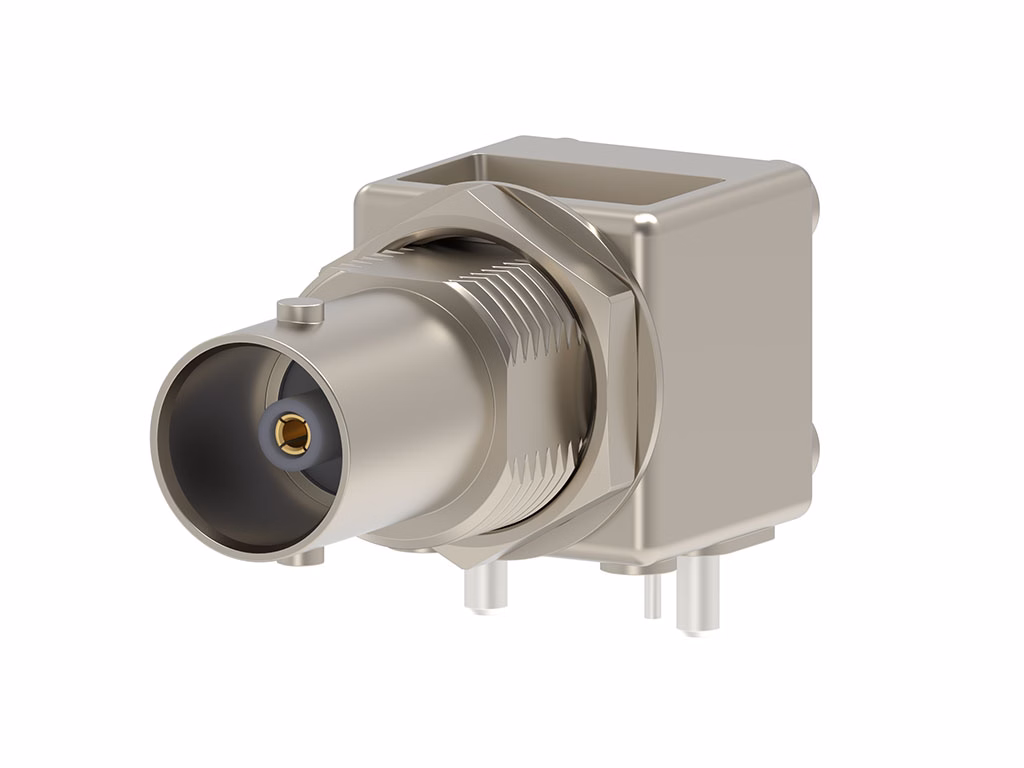 BNC Jack, Straight, PCB Receptacle, Through Hole, Die Cast, Nickel (Ni) Plated, Tray, 50 Ohms