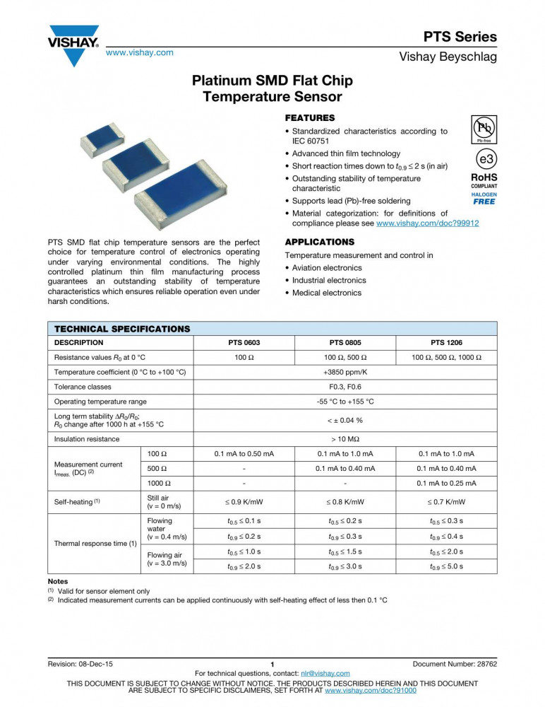 Vishay PTS sensor datasheet page 1