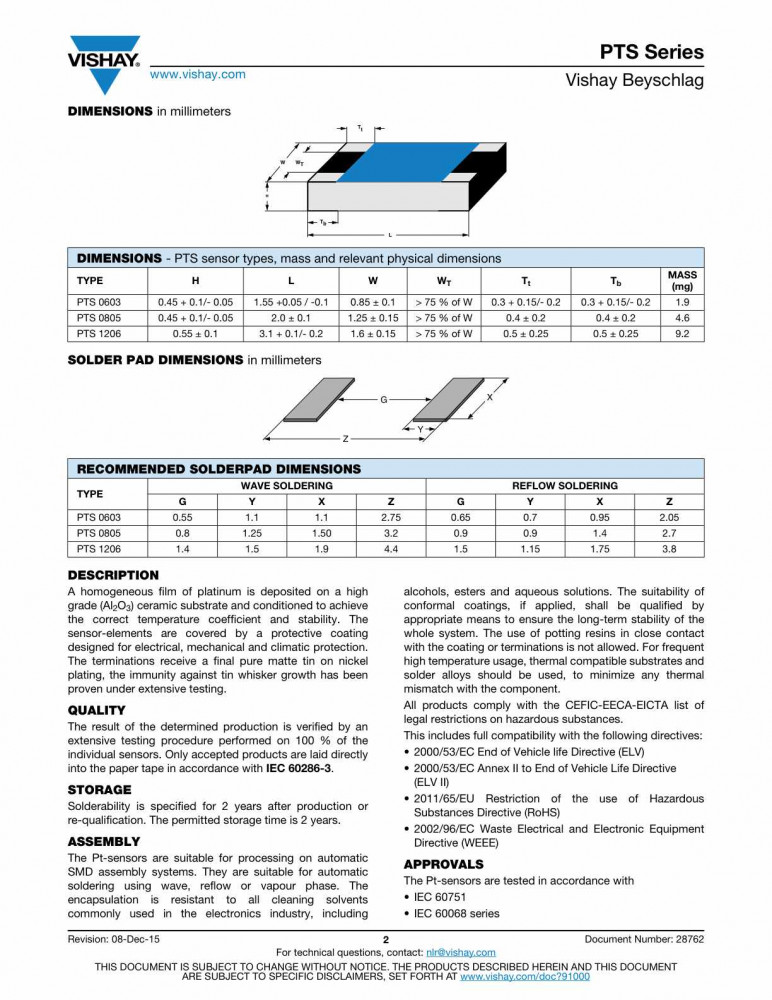 Vishay PTS sensor datasheet page 2