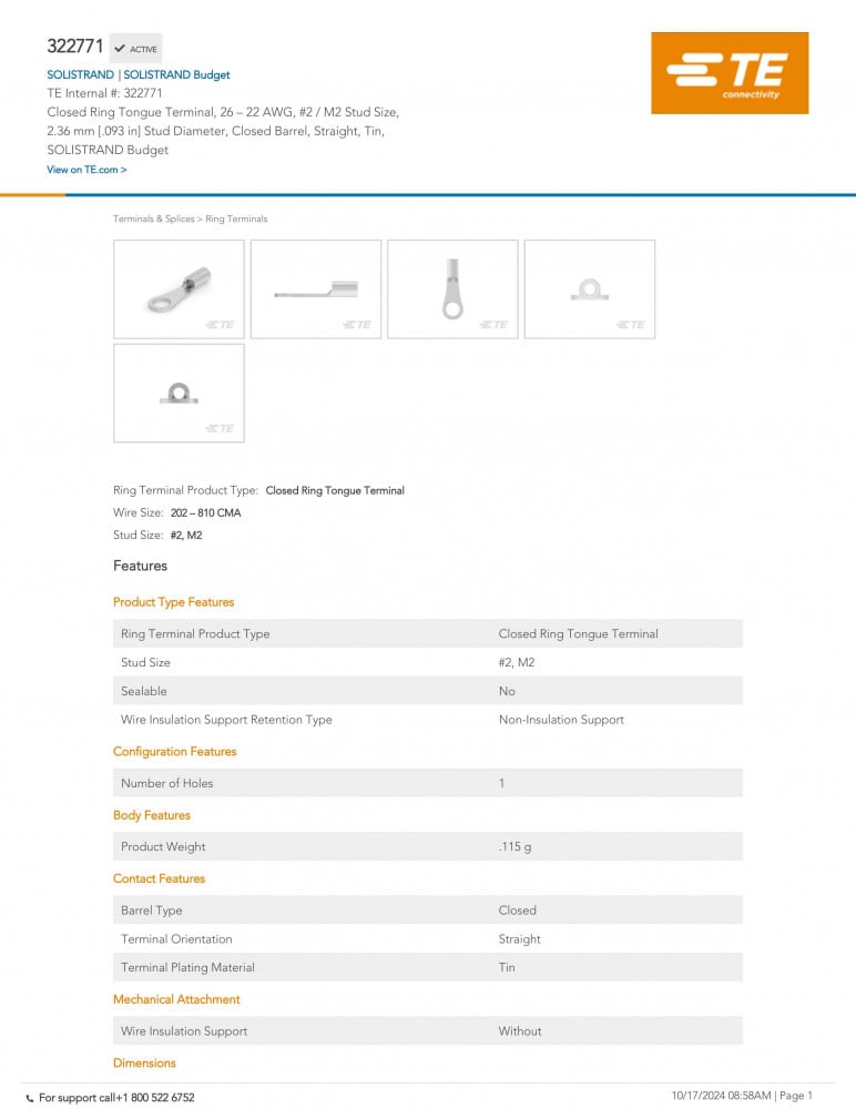 TE Connectivity 322771 technical document page 1