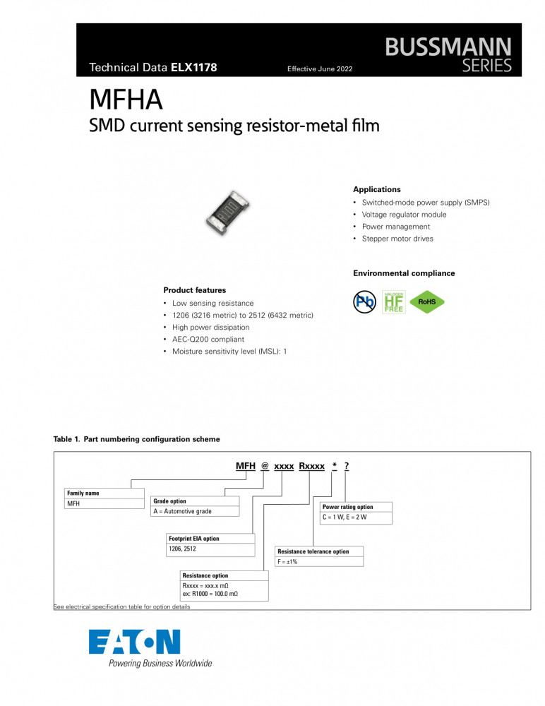 EATON MFHA datasheet page 1