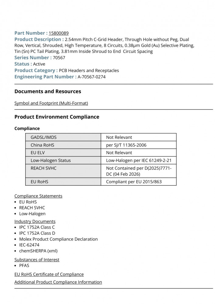 MOLEX 15800089 technical document image 1