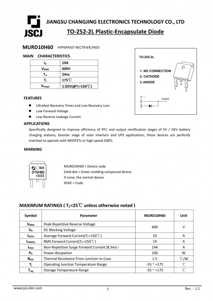 MURD10H60 datasheet page 1
