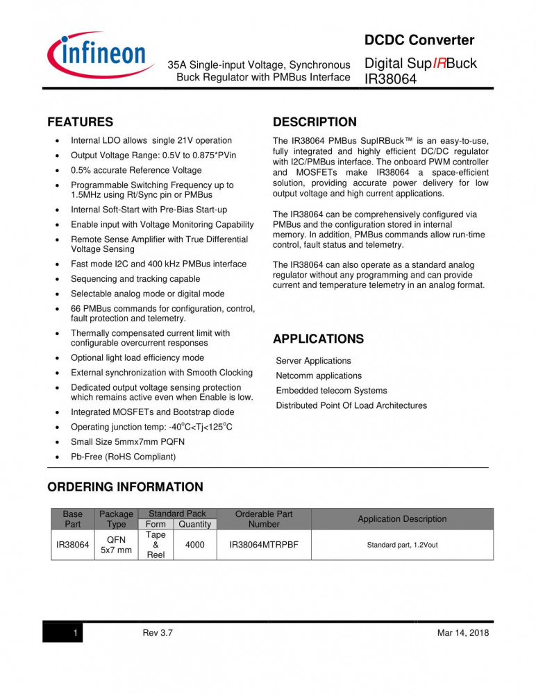 IR38064MTRPBF datasheet page 1