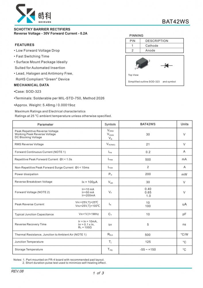 BAT42WS datasheet page 1