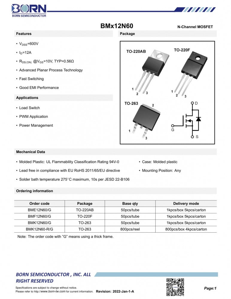 BMF12N60G datasheet page 1