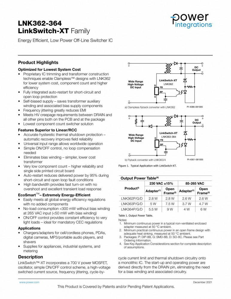 LNK363 datasheet page 1