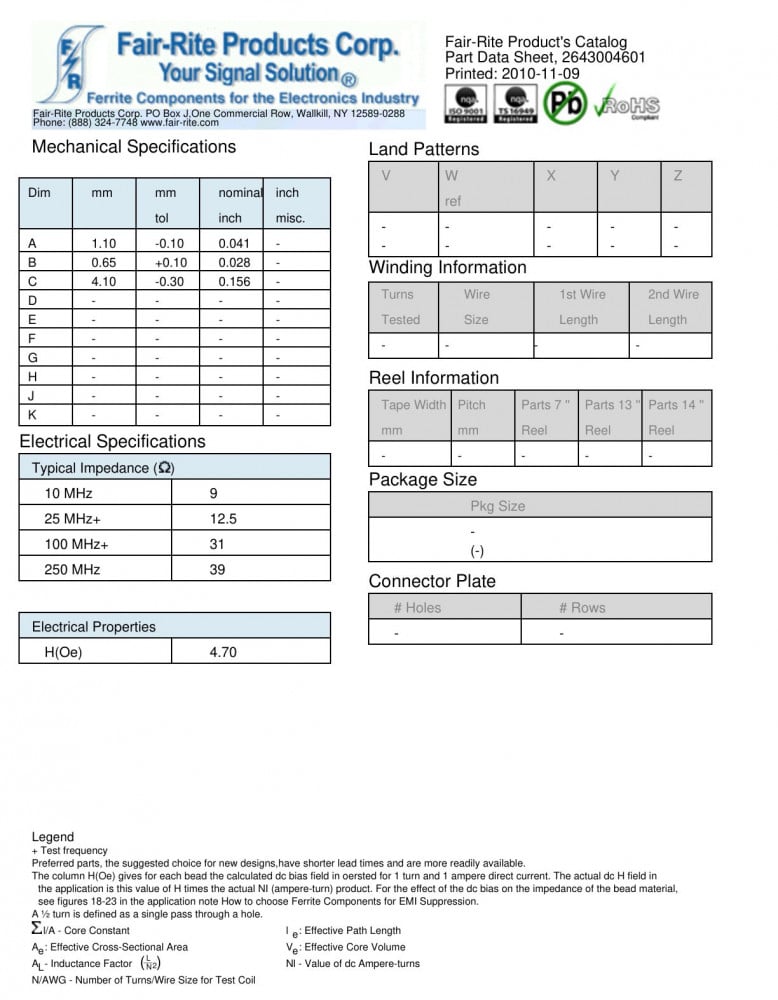 Fair-Rite 2643004601 technical document page 2