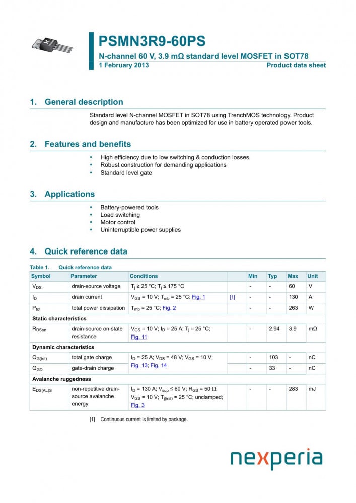 PSMN3R9-60PSQ datasheet page 1