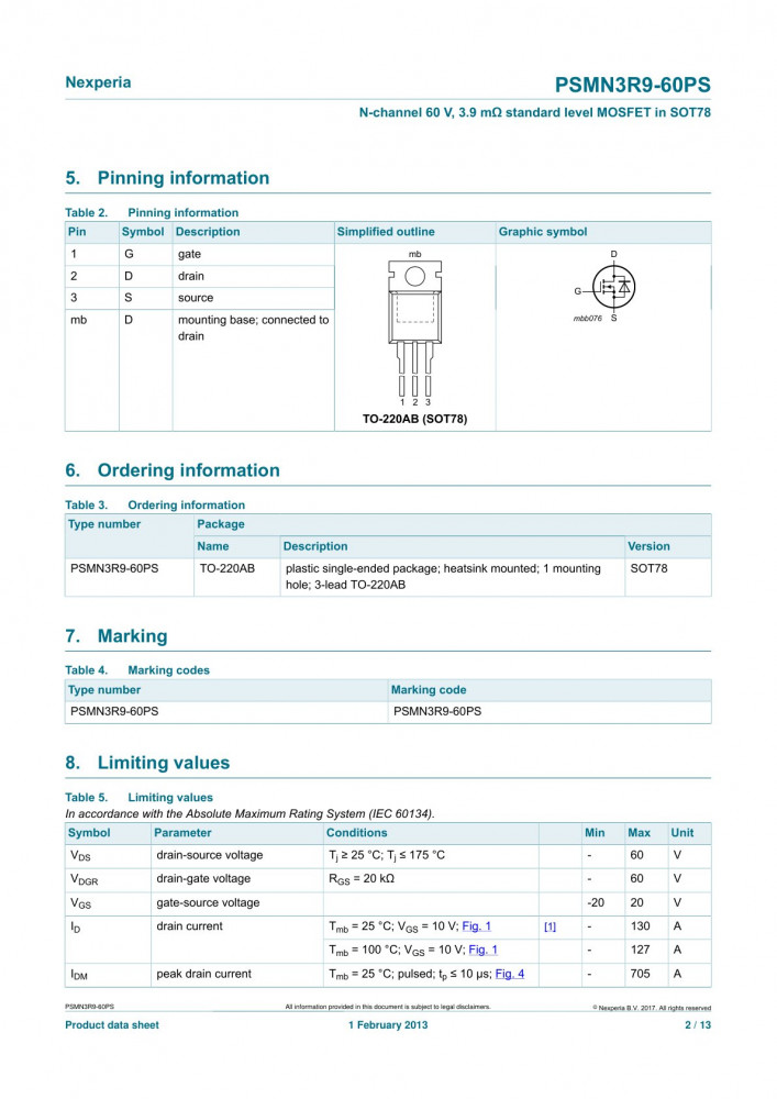 PSMN3R9-60PSQ datasheet page 2