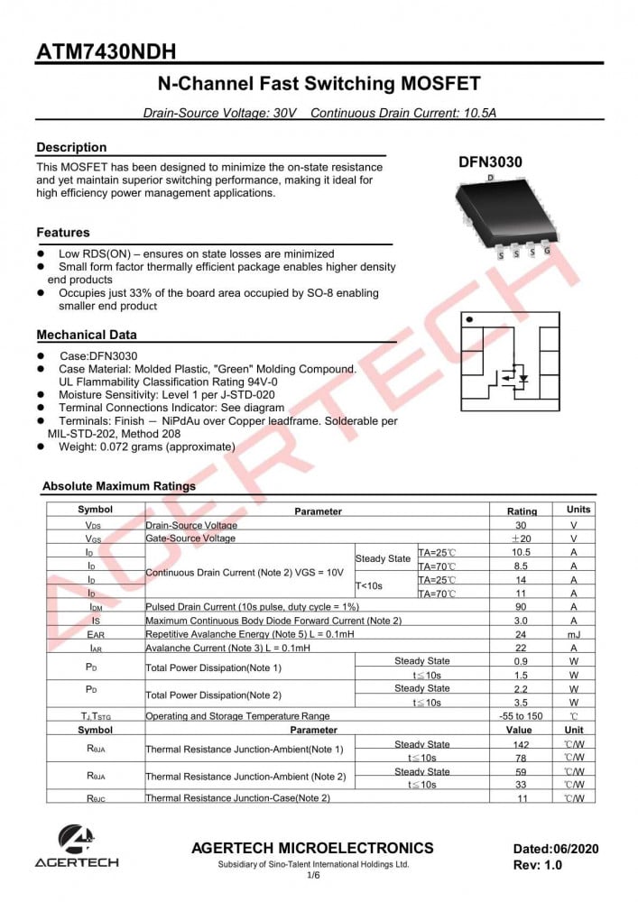 ATM7430NDH datasheet page 1