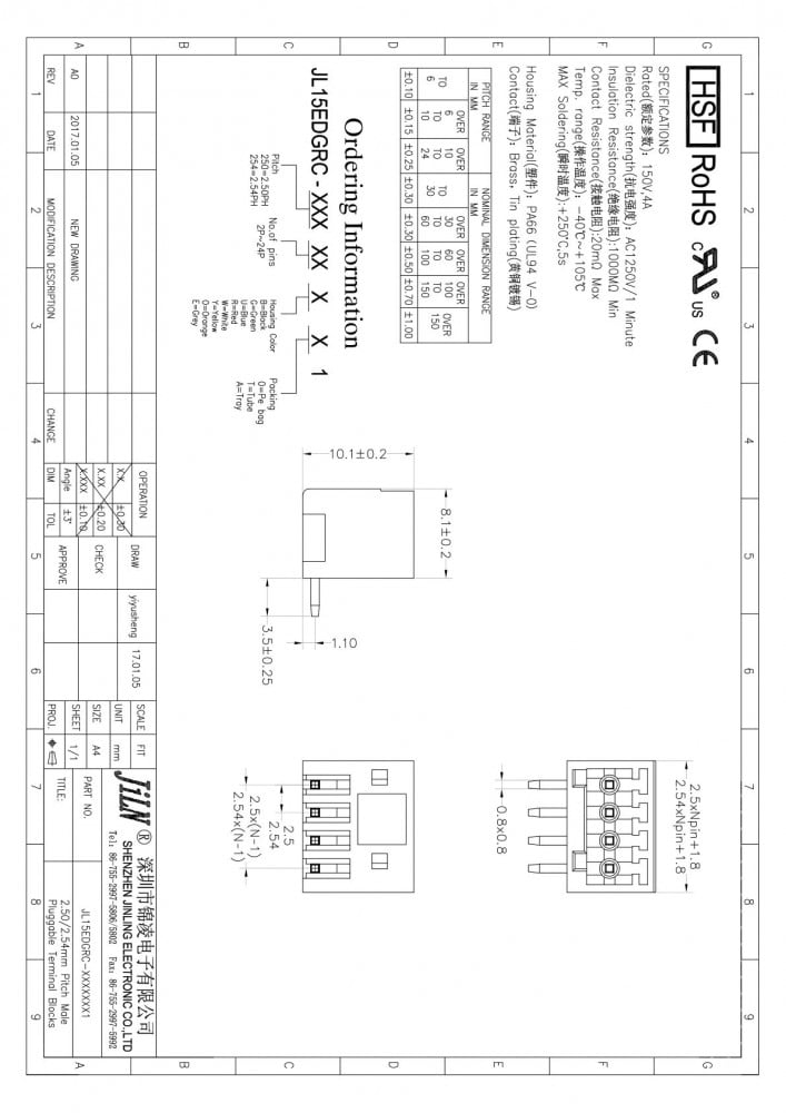 JL15EDGRC-25003G01 technical drawing and specification page