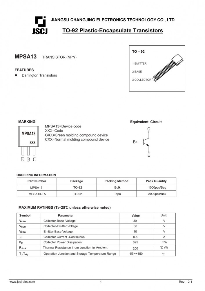 MPSA13-TA datasheet page 1