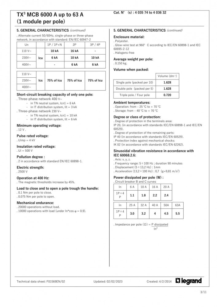 Legrand TX³ MCB datasheet page 3