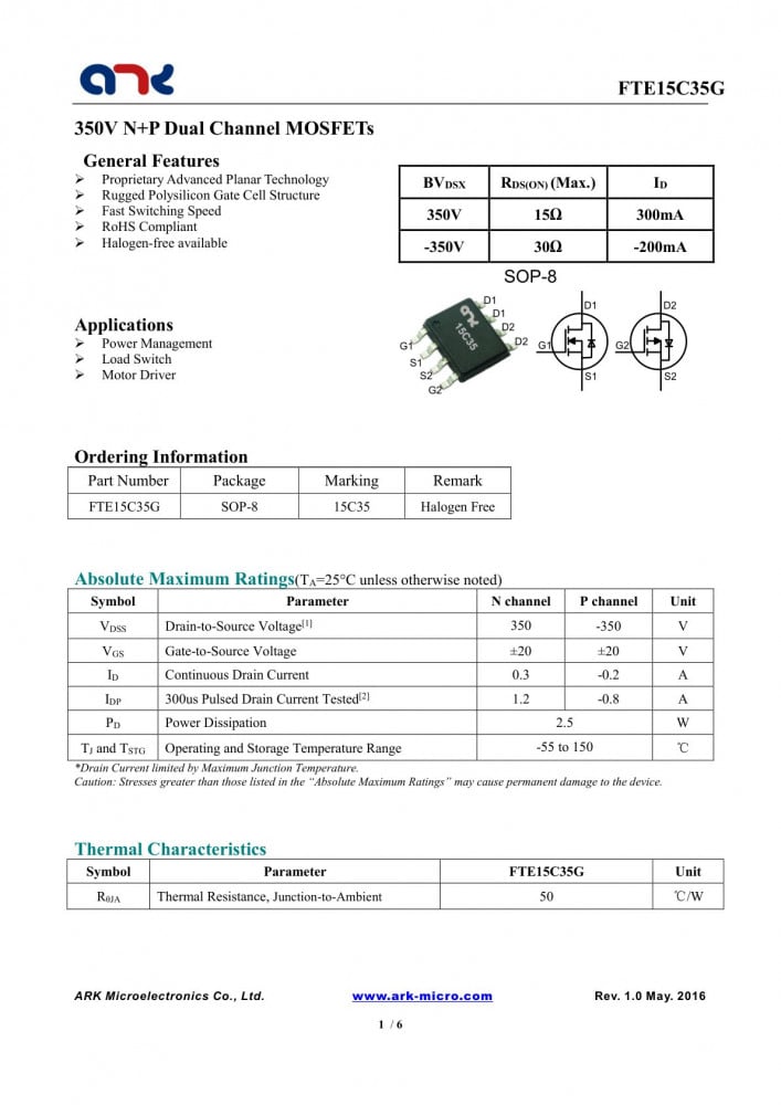 FTE15C35G datasheet page 1