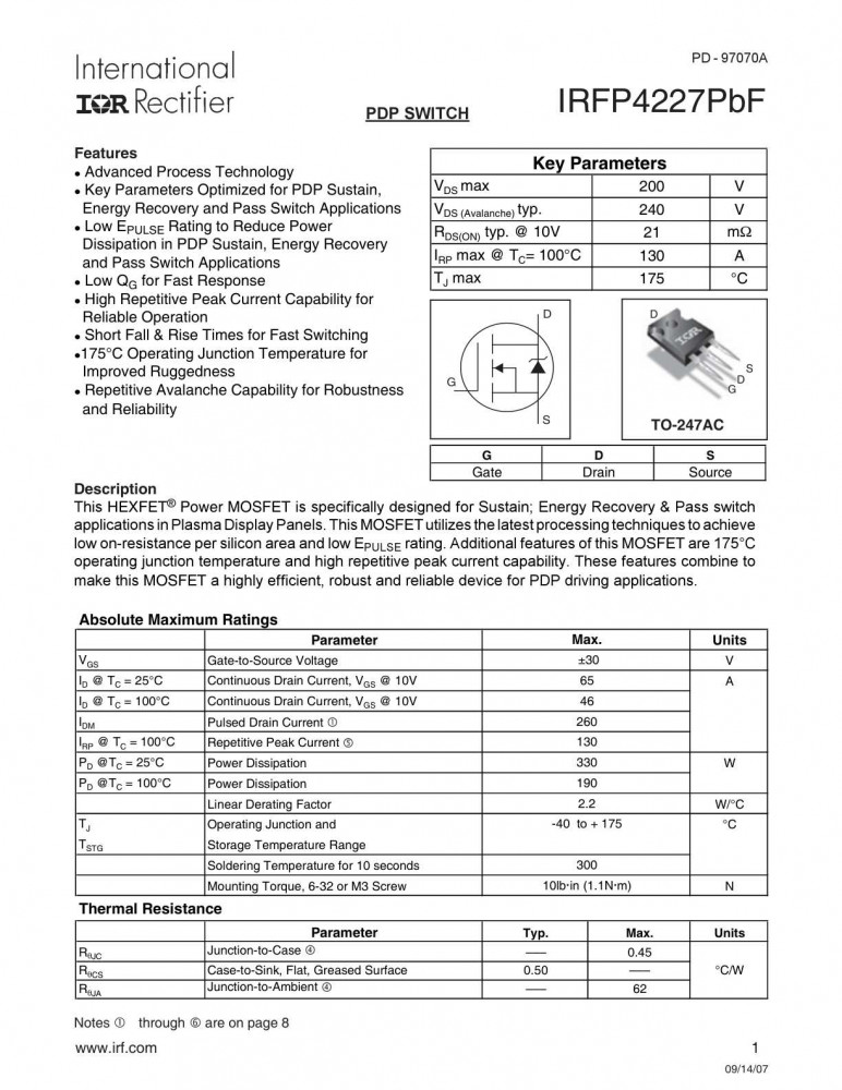 IRFP4227PBF datasheet page 1