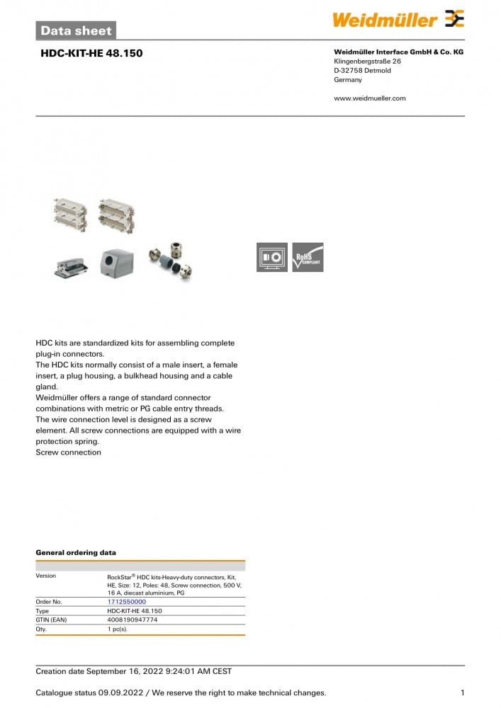 WEIDMULLER 1712550000 technical document page 1