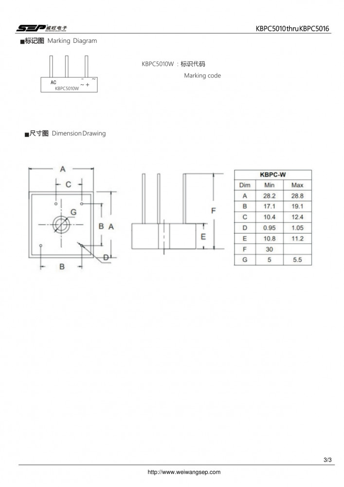 SEP KBPC5010W datasheet page 3
