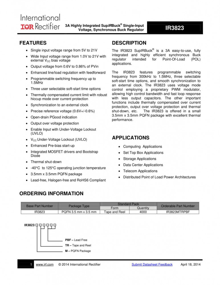 IR3823 datasheet page 1