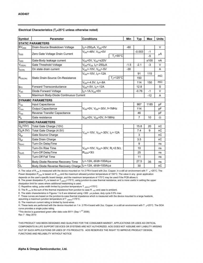 AOD407 datasheet page 2