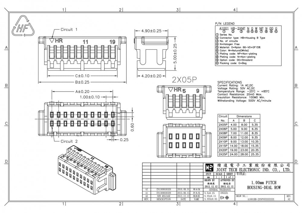 A1001HB-2X25PN0WNPN00G technical drawing preview