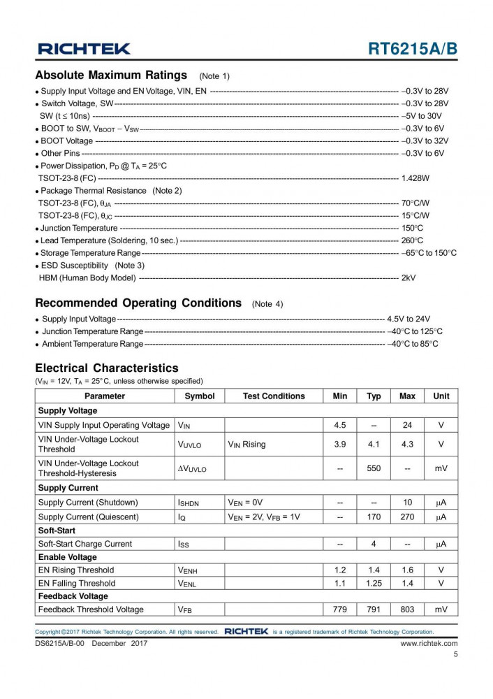 RT6215AHGJ8F datasheet page 5