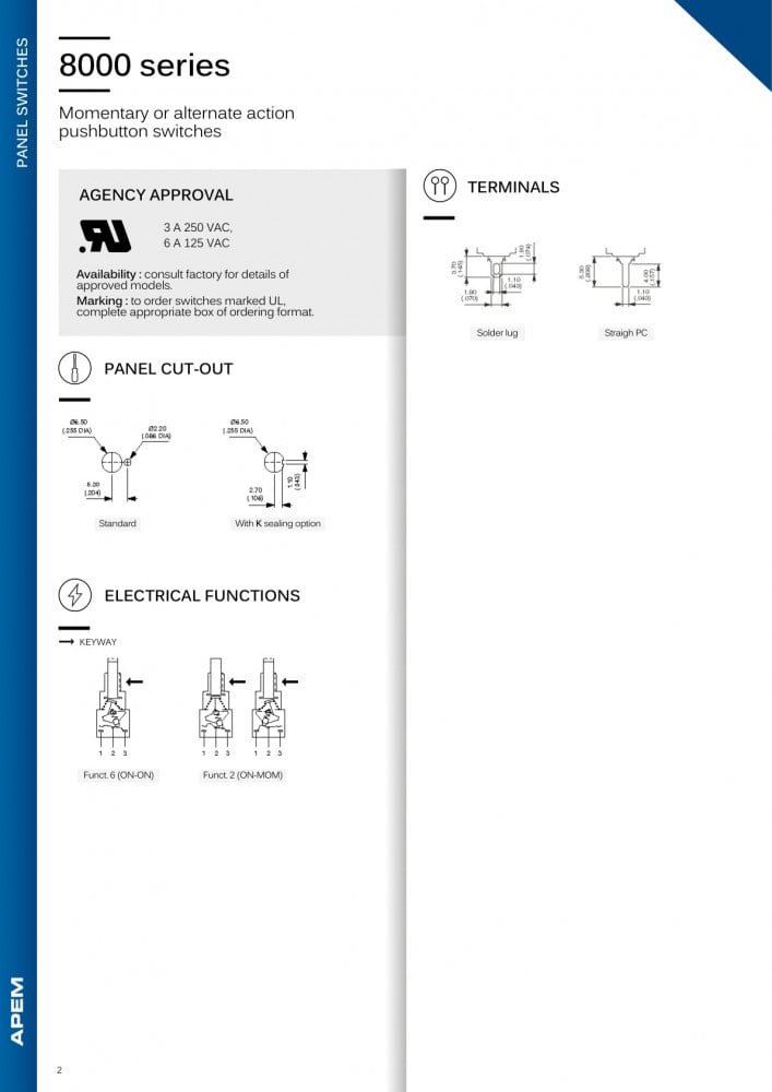 APEM 8000 series documentation page 2