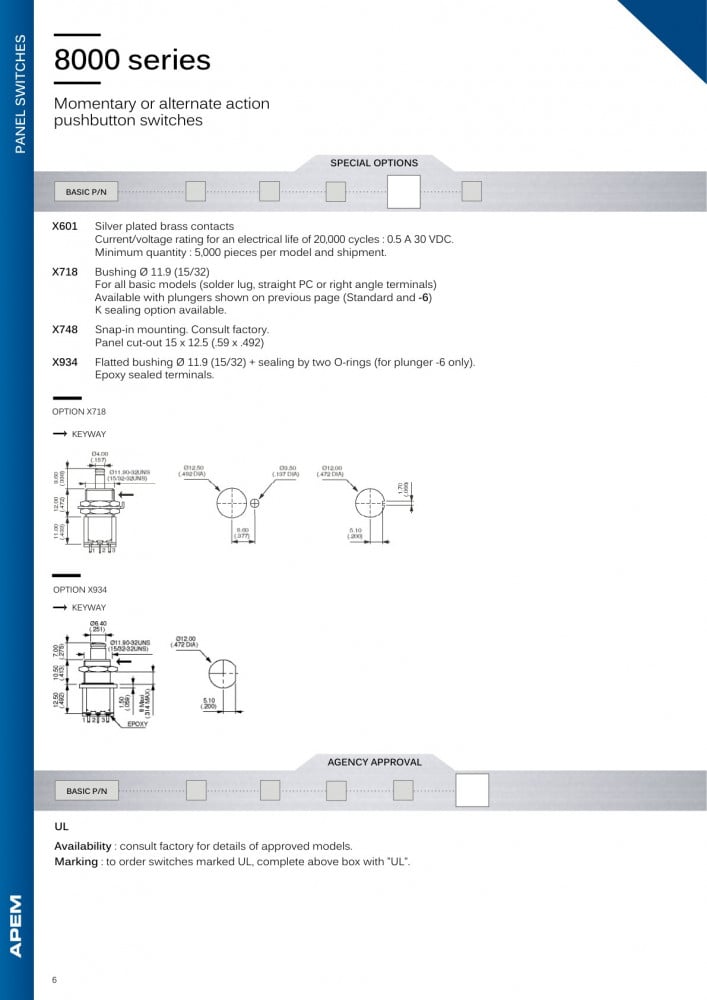 APEM 8000 series documentation page 6