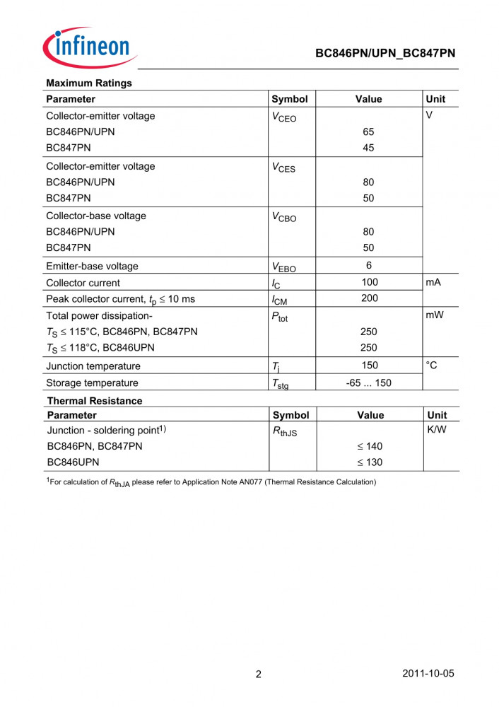 BC846PN datasheet page 2