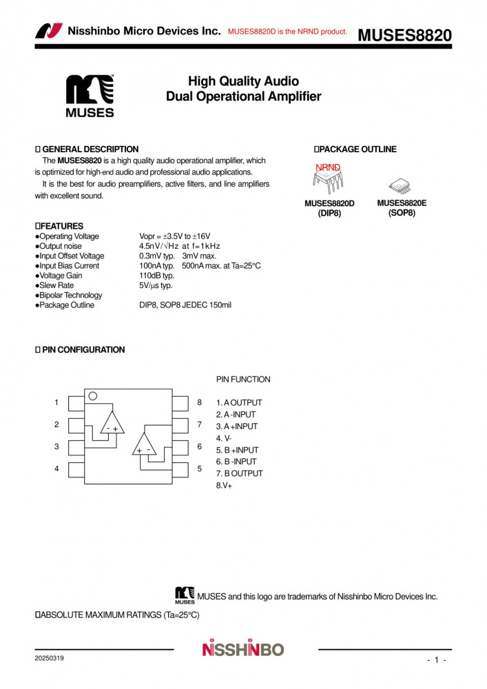 MUSES8820 datasheet page 1