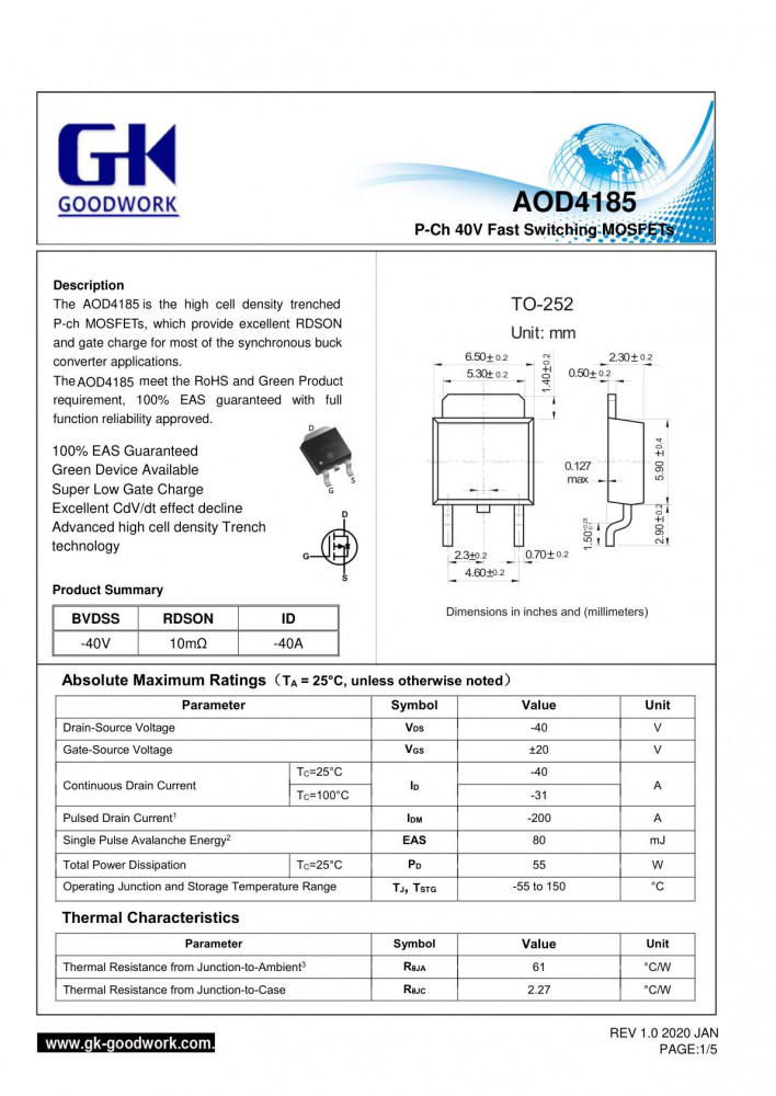 AOD4185-GK datasheet page 1