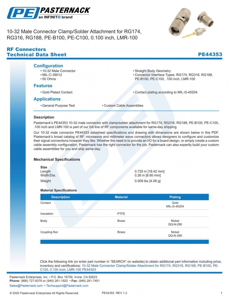 PE44353 datasheet page 1