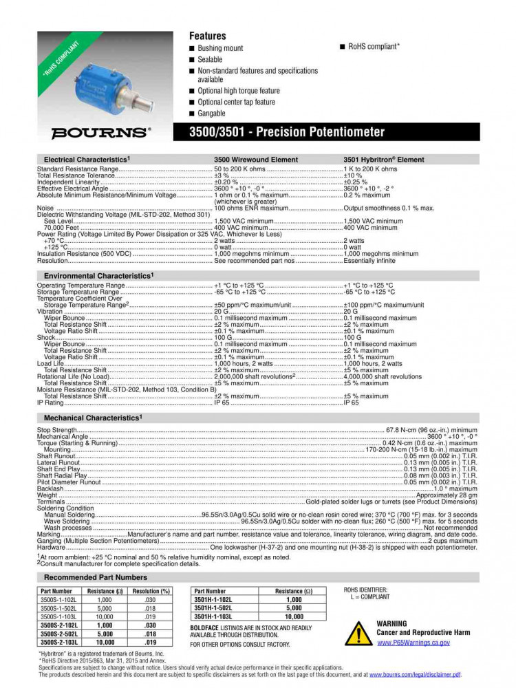 BOURNS 3500S-2-102L datasheet page 1
