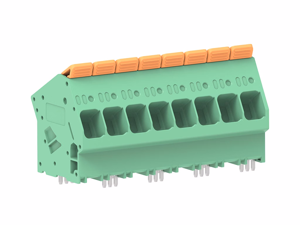 10.00mm Pitch Lever Activated Fixed Mount PCB Terminal Block, 35° Wire Entry, Left Rear Terminal, 8 Circuits for sale