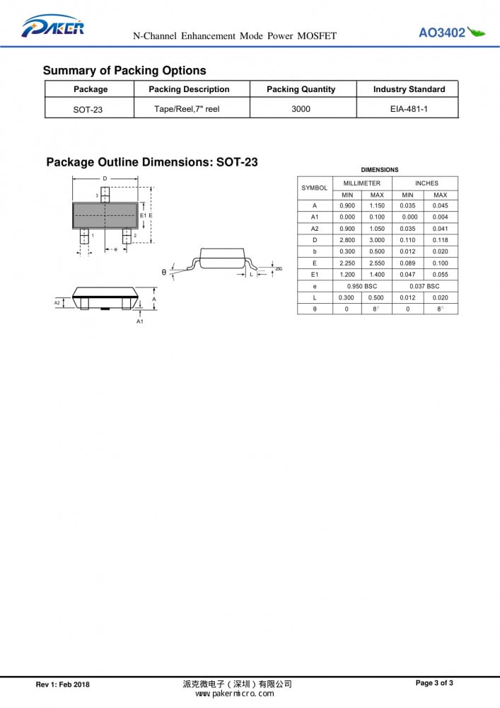 AO3402 datasheet page 3