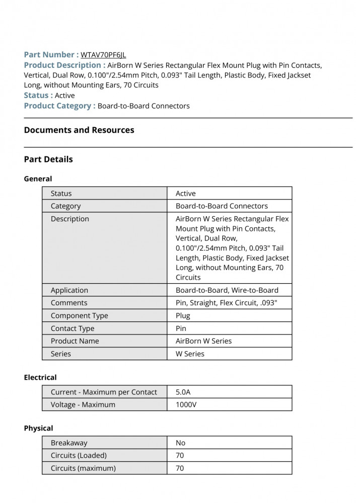 WTAV70PF6JL technical document page 1