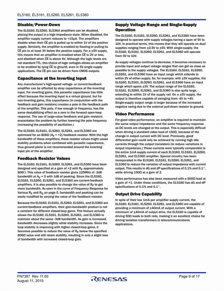 EL5161 datasheet page 9