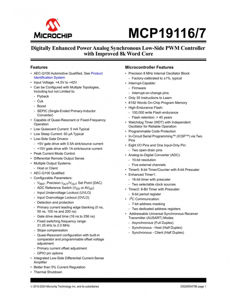 MCP19117 technical document page 1
