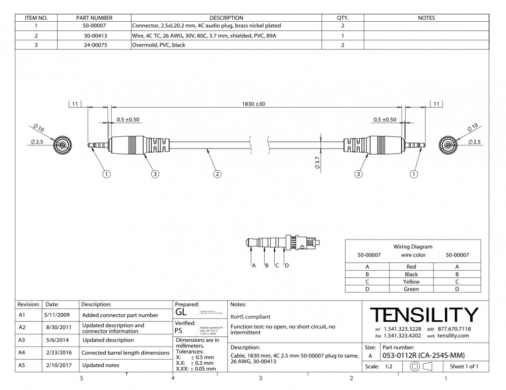 Tensility cable assembly technical drawing image