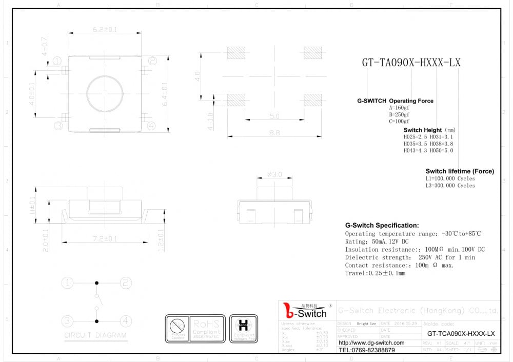 G-Switch GT-TA090B-H025-L5 technical drawing