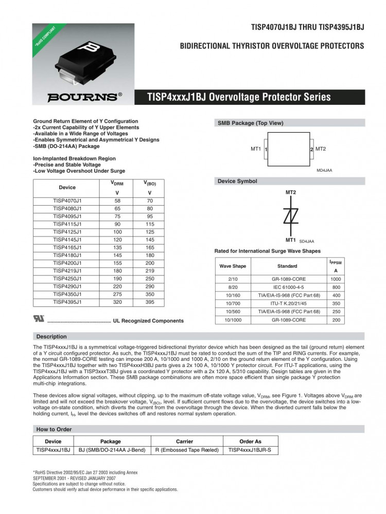 TISP4290J1BJR-S datasheet page 1