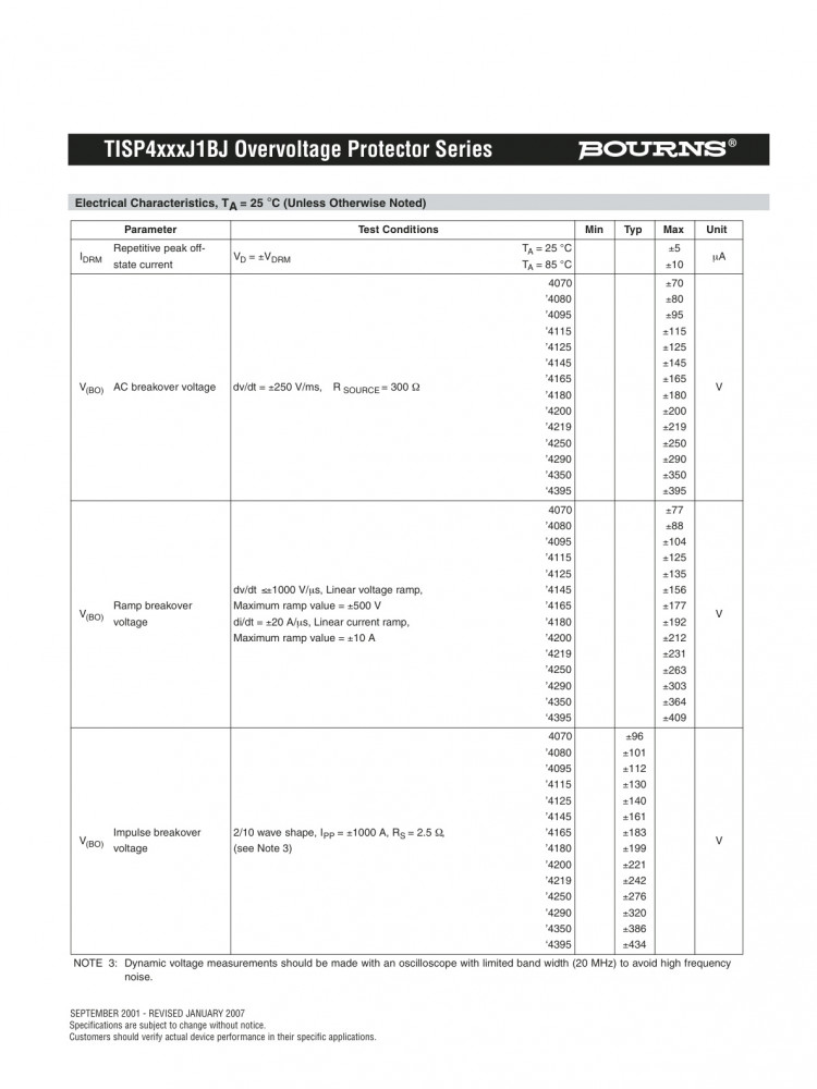 TISP4290J1BJR-S datasheet page 3