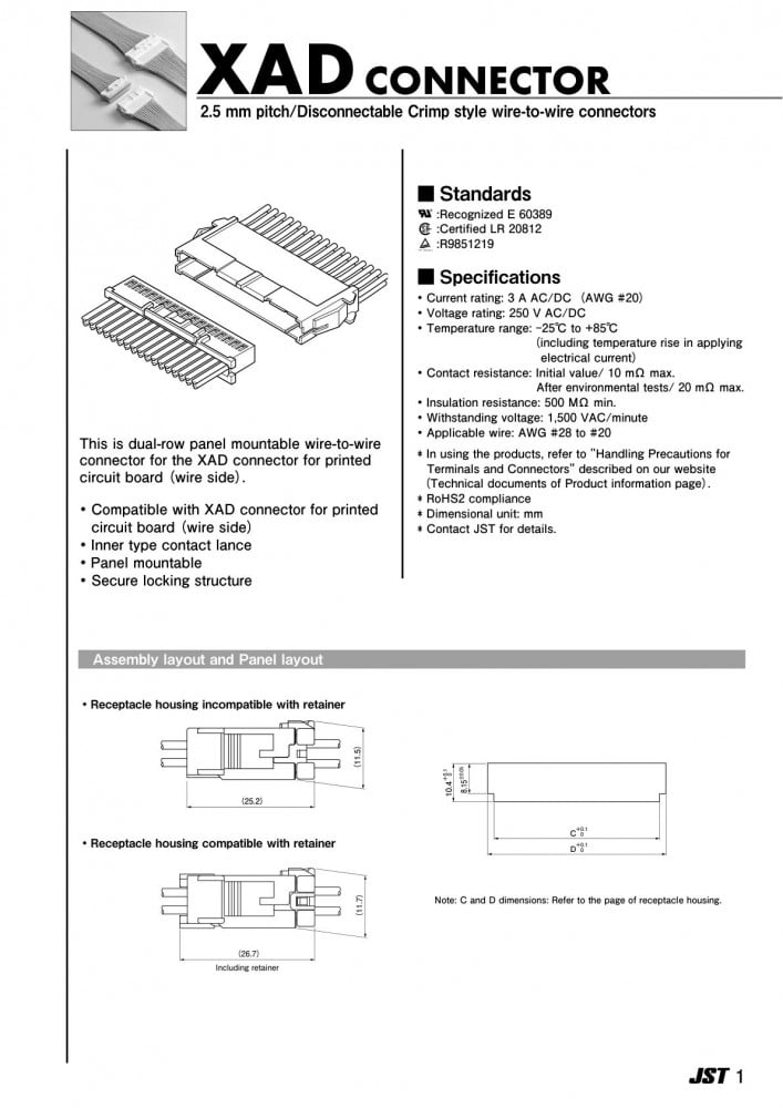 JST XAD series technical document page 1