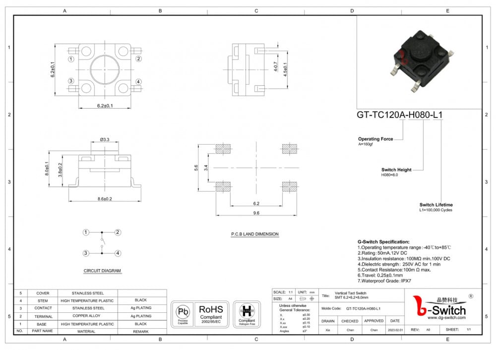GT-TC120A-H080-L1 technical document page
