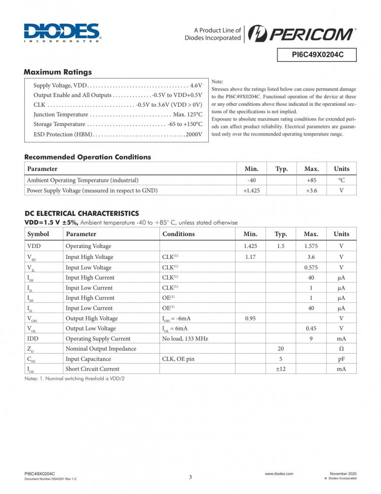 PI6C49X0204C datasheet page 3